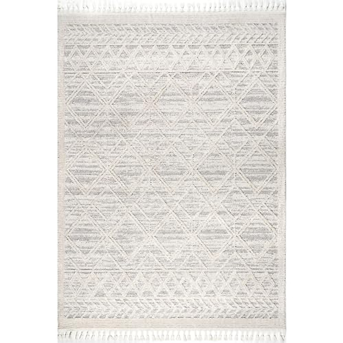nuLOOM 4x6 Ansley Moroccan Tassel Area Rug, Light Grey, High-Low Textured Bohemian Design, Plush High Pile, Stain Resistant, For Bedroom, Living Room, Hallway, Entryway