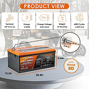 Enjoybot 48V 100Ah LiFePO4 Lithium Battery, Built-in 100A BMS and Bluetooth, Low Temperature Cut-Off Function and Peak Current 500A Perfect for Golf Cart Solar Off-Grid RV Camper, Home Energy Storage