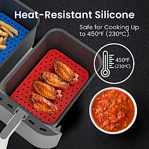 Reusable Air Fryer Liners 4 Pack for Dual Basket Fryers - Rectangle Silicone Airfryer Liners - 5.25 x 8” for Basket - Easy to Clean Air Fryer Accessories - Non-Stick Parchment Paper Replacement