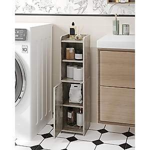 Hzuaneri Bathroom Storage Cabinet, Corner Floor Cabinet with Doors and Adjustable Shelf, Narrow Toilet Paper Cabinet, Bathroom Organizer for Small Spaces, Greige BC19705X