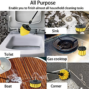 Drill Brush Attachment Set, 7 Pack 1/4in Power Scrubber Brush + Extend Long Attachment, Brush Drill Attachment, Power Cleaning Scrub Brush for Bathroom, Tub, Tile, Corner, Floor