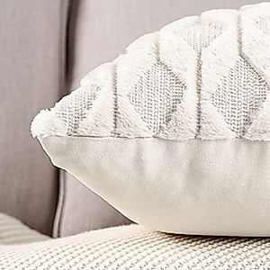 MADIZZ Set of 2 Soft Plush Short Wool Velvet Decorative Throw Pillow Covers 18x18 inch Beige Square Luxury Style Cushion Case Pillow Shell for Sofa Bedroom