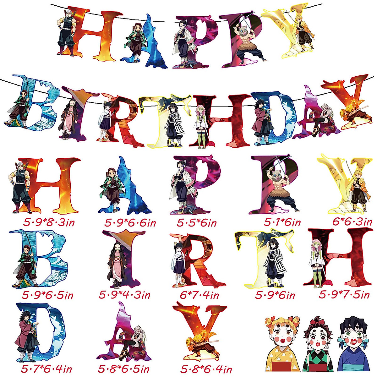 Anime Birthday Party Decorations, 99pcs Demon Inspired Slayer Party Supplies Include Stickers, Banner, Cupcake Toppers, Tablecloth, Balloons for Kids Anime Theme Party Favor