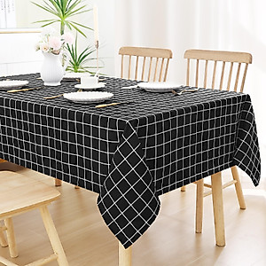 misaya Rectangle Waterproof Fabric Table Cloth, Plaid Stain Proof Polyester Tablecloth, Washable Cloth Table Cover for Dining Room, Kitchen, Outdoor (60" x 84", Black)