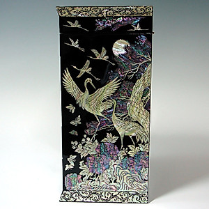 Antique Alive Mother of Pearl Inlay Design Jewelry Box, Wood Jewelry Box, Trinket Case, Keepsake Treasure Chest Box Organizer Holder (Pine Black)