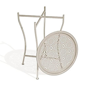 Atlantic Daisy Tray Table, Heavy-Duty Metal Construction, UV-Coated for Outdoor Use, Foldable Stand with Removable Daisy Pattern Top Tray, PN 82050198 in Stone