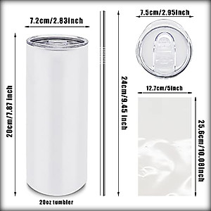 AQUAPHILE Sublimation Tumblers Blanks Skinny Tumbler 4 Pack White 20 OZ Straight Stainless Steel Double Wall Insulated Cups with Metal Straw Vacuum Tumbler Travel Mug for Hot Cold Drinks DIY Gifts