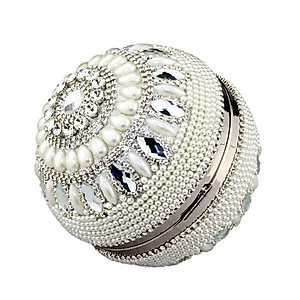 ZLXDP Tassel Evening Round Ball Bag Beaded Pearl Crystal Purse Wedding Shoulder Wristlets Party Clutches Handbag (Color : Gray, Size : 1)