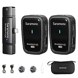 Saramonic Blink500 Prox-Q4 Wireless Lavalier Microphone for iPhone iPad - Mini Plug Play Cordless Lapel Mic for Vlog Podcast Facebook Live Stream Filming Video Recording (TX+TX+RX)