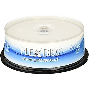PlexDisc Water Resistant Glossy White Inkjet Printable BD-R 6x 25GB Blu-ray, 25 Disc Spindle