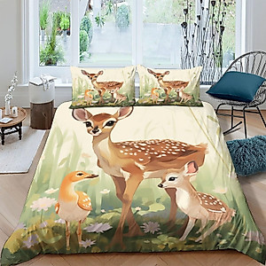 Baby Fawn Comforter Covers Duvet Cover 3D Printed Cute for Boys Girls Quilt Cover with Pillow Cases Bedding Set with Zipper Closure Soft Microfiber 2 Pieces Twin（173x218cm）