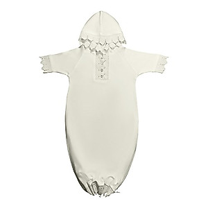 Victorian Organics Baby Gown Organic Cotton and Lace Infant Button Hoodie Bunting (NB 0-3 months, Antique White)