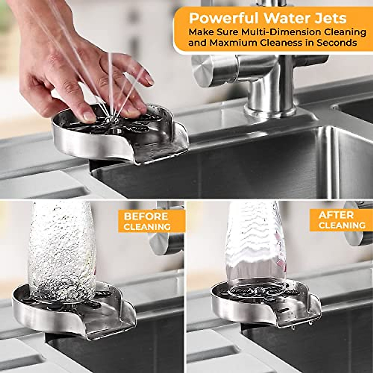 Metal Glass Washer For Kitchen Sink,360 Rotate sprayer, Glass Cleaner For Sink, Glass Cleaner Sink Attachment,Bottle Washer For Sink,Cup Washer Sink Attachment,cup rinser for sink,cup washer for sink