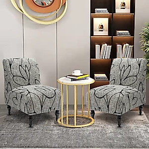 Liykimt Armless Accent Slipper Chair Cover Slipcover,Slipper Chair Without Arms Fabric Stretch Spandex Removable for Armless Chair Furniture Protector Covers for Living Dining Room(1,Gray/Black)