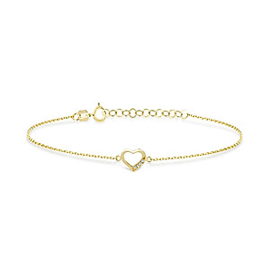 GELIN Open Heart Bracelet in 14K Solid Gold | 14k Gold Diamond Bracelet for Women, Adjustable 6" to 7"