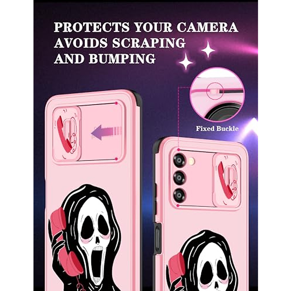 Goocrux for Samsung Galaxy A03S Case Skeleton for Women Girls Cute Skull Girly Phone Cover Gothic Design Aesthetic with Slide Camera Cover Funny Cool Cases for Galaxy A03S 5G 6.5''