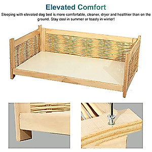 LXLA Elevated Dog Bed Wooden Pet Bed, Large Pet Sofa Basket, Solid Wood Frame and Blue Washable Mattress (Size : XL 85×52×27cm)