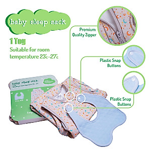 Premium Baby Sleep Sack with Baby BIB, 100% Cotton Toddler Sleeping Sack, Cute and Comfortable Baby Swaddle Sack has Adjustable Length for Infants and Toddlers (Grey, 6-15 Months)