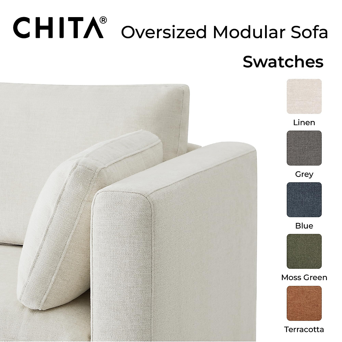 CHITA Sectional Modular Sofa Fabric Swatch, Linen, Grey, Blue, Terracotta, Moss Green Included