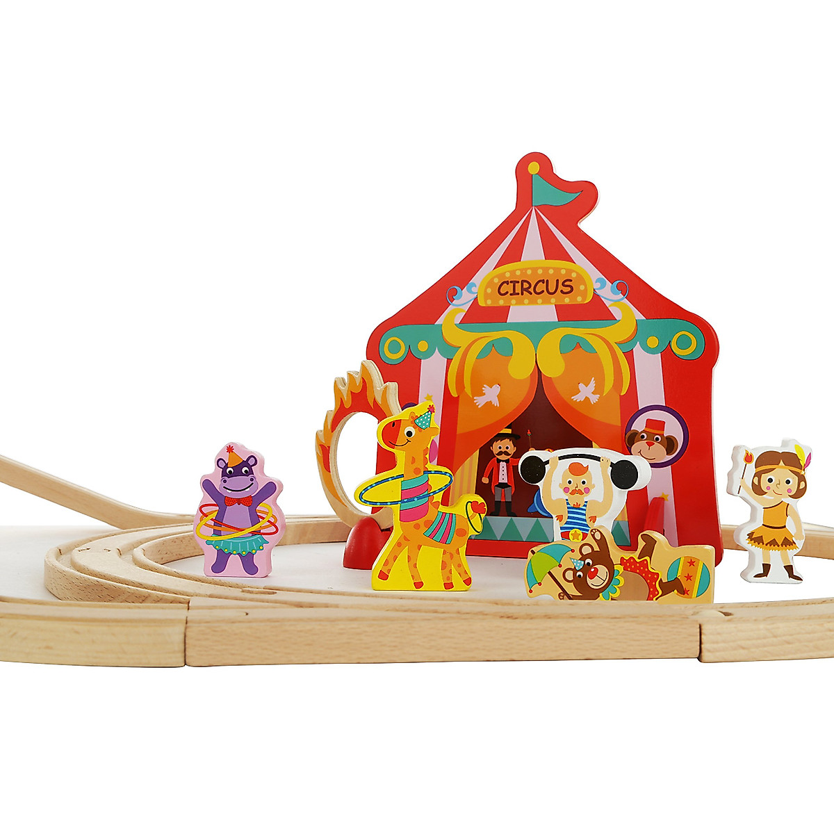 Wooden Train Set Toy Magnetic Trains Cars & Accessories for Toddlers & Kids 3+ Circus Train Set