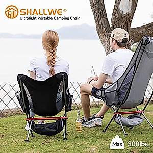 SHALLWE Ultralight High Back Folding Camping Chair, Upgraded All Aluminum Frame for Adult, Built-in Pillow, Side Pocket & Carry Bag, Compact & Heavy Duty for Outdoor Backpacking(Silver)
