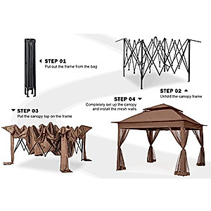 COOSHADE 11x11Ft Easy Pop Up Gazebo Tent Instant Outdoor Canopy Shelter with Mosquito Netting Walls(Brown)