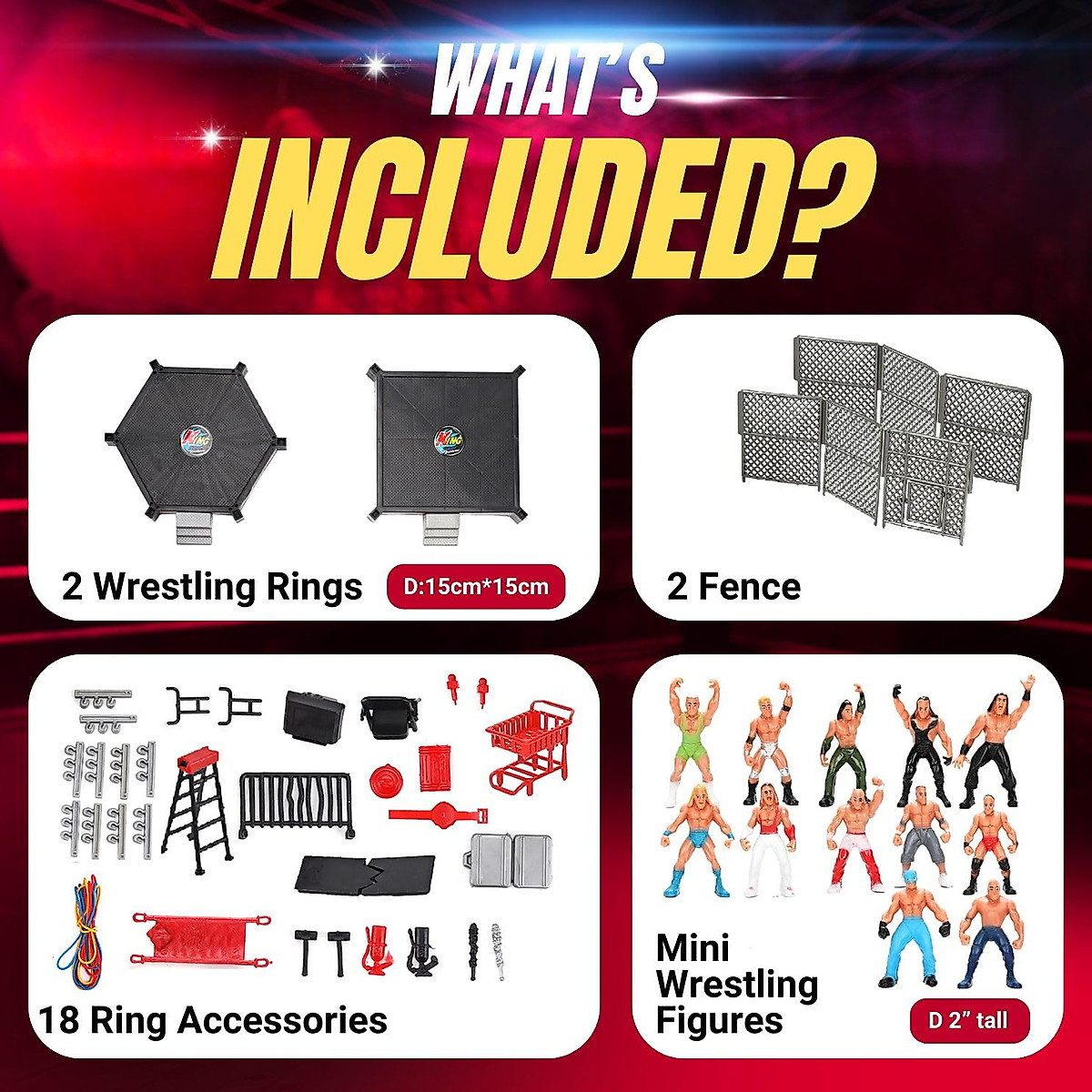 Liberty Imports Ultimate 32-Piece Wrestling Miniature Toys for Kids Pretend Play, Wrestler Figures with 2 Rings & Realistic Accessories for Boys and Girls, Great for Cake Toppers, Parties