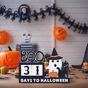 Halloween Decorations Indoor, DECSPAS Wooden Halloween Countdown Calendar Halloween Decor, Movable Numeral Block Ghost Cat Hocus Pocus Decorations, Boo DAYS TO HALLOWEEN Sign Gothic Decor for Home