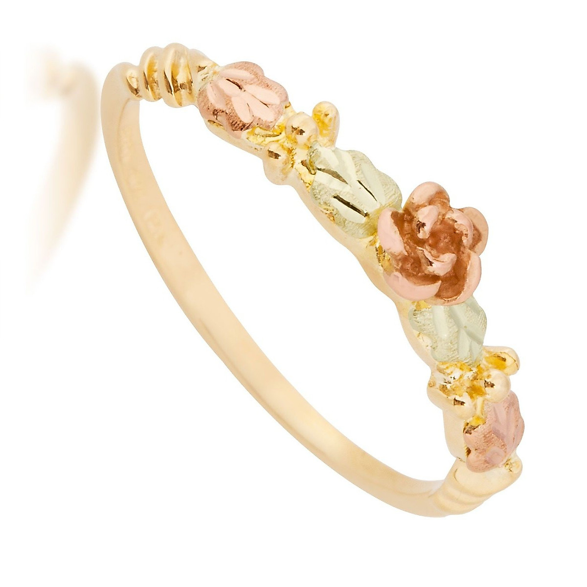 Dakota Rose Leaf Ring, 10k Yellow Gold, 12k Pink and Green Black Hills Gold Size 9
