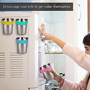 SOPHICO Magnetic Hanging Cups for Toddlers Kids and Adults, Hanging Cup on Fridge or Water Coolers, for Independent Drinkers (Mix, Stainless Steel)