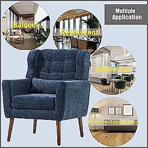 Livavege Mid Century Accent Chair with Wood Frame, Chenille Fabric Modern Upholstered Lounge Reading Living Room Armchair w/Waist Cushion, Comfy Single Sofa for Bedroom Sunroom, Dark Blue