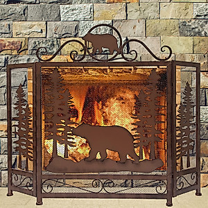BestGiftEver 3-Panel Fireplace Screen Decorative with Bear Alone in The Forest - Stand Alone Fireplace Cover Metal Mesh Screen - Home Decorative Firescreen for Cabin, Wildlife, and Woodland Theme