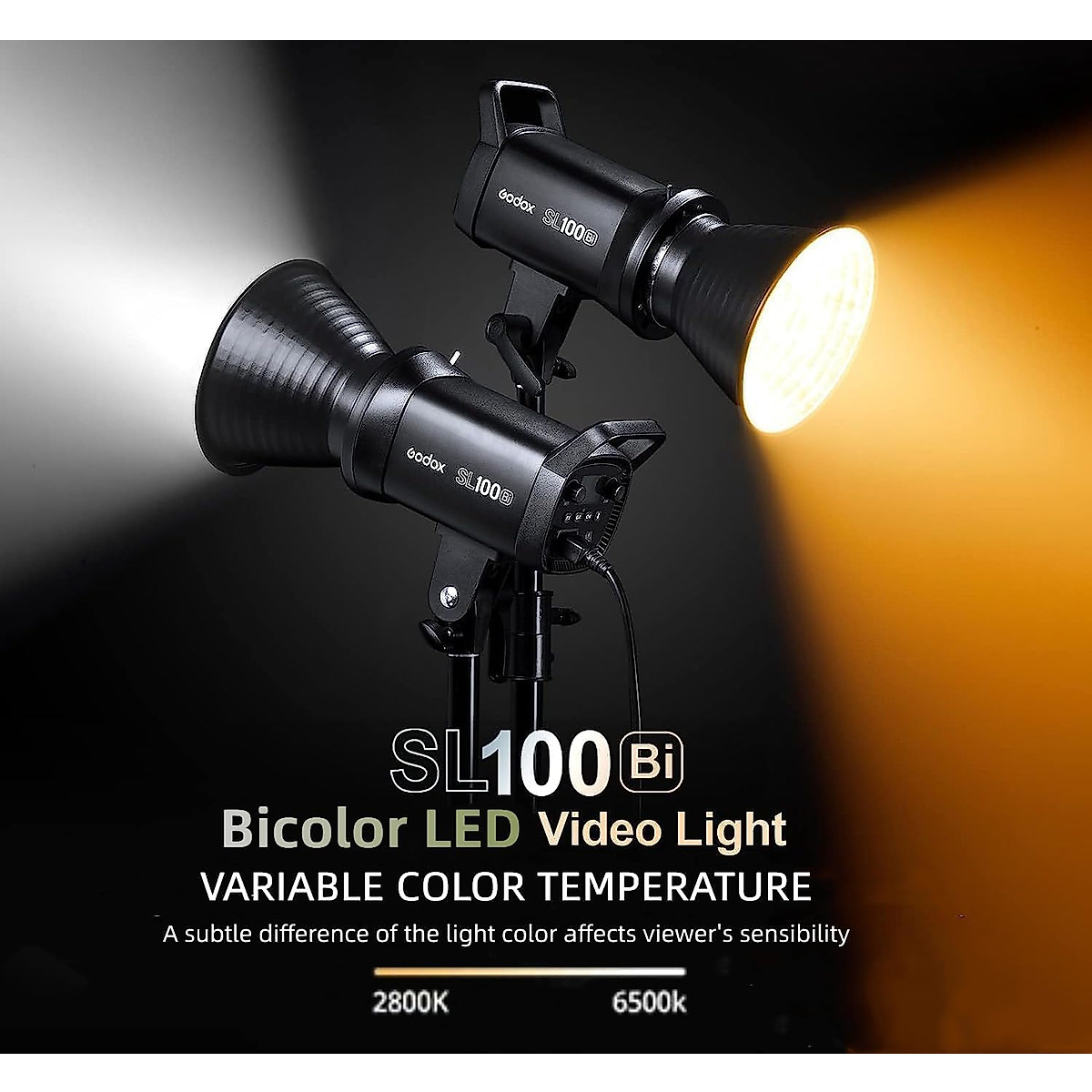 Godox SL100Bi 100W Bi-Color LED Video Light, 32100Lux@1M 2800K-6500K CRI96+ TLCI97+ Bowens Mount LED Continuous Lighting for Photography, 11 FX Effects Studio LED with RC-A6 Remote