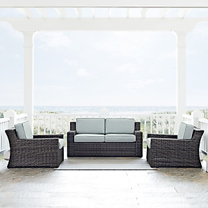 Crosley Furniture Beaufort Beaufort 3-Piece Outdoor Loveseat Patio Furniture Set, Wicker Conversation Sets for Porch, Brown with Mist Cushions