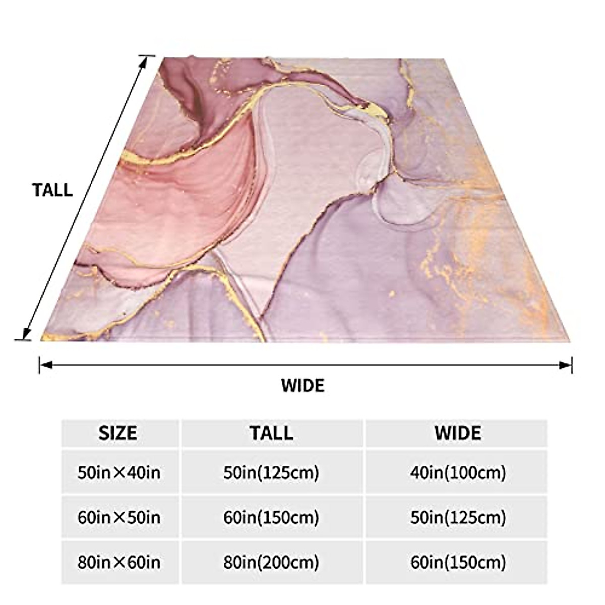 Pink Marble Throw Blanket Flannel Fleece Golden Line Marbling Stone Winter Lightweight Soft Fuzzy Cozy Couch Bed Blanket Thanksgiving Kids Adult 60"x50"