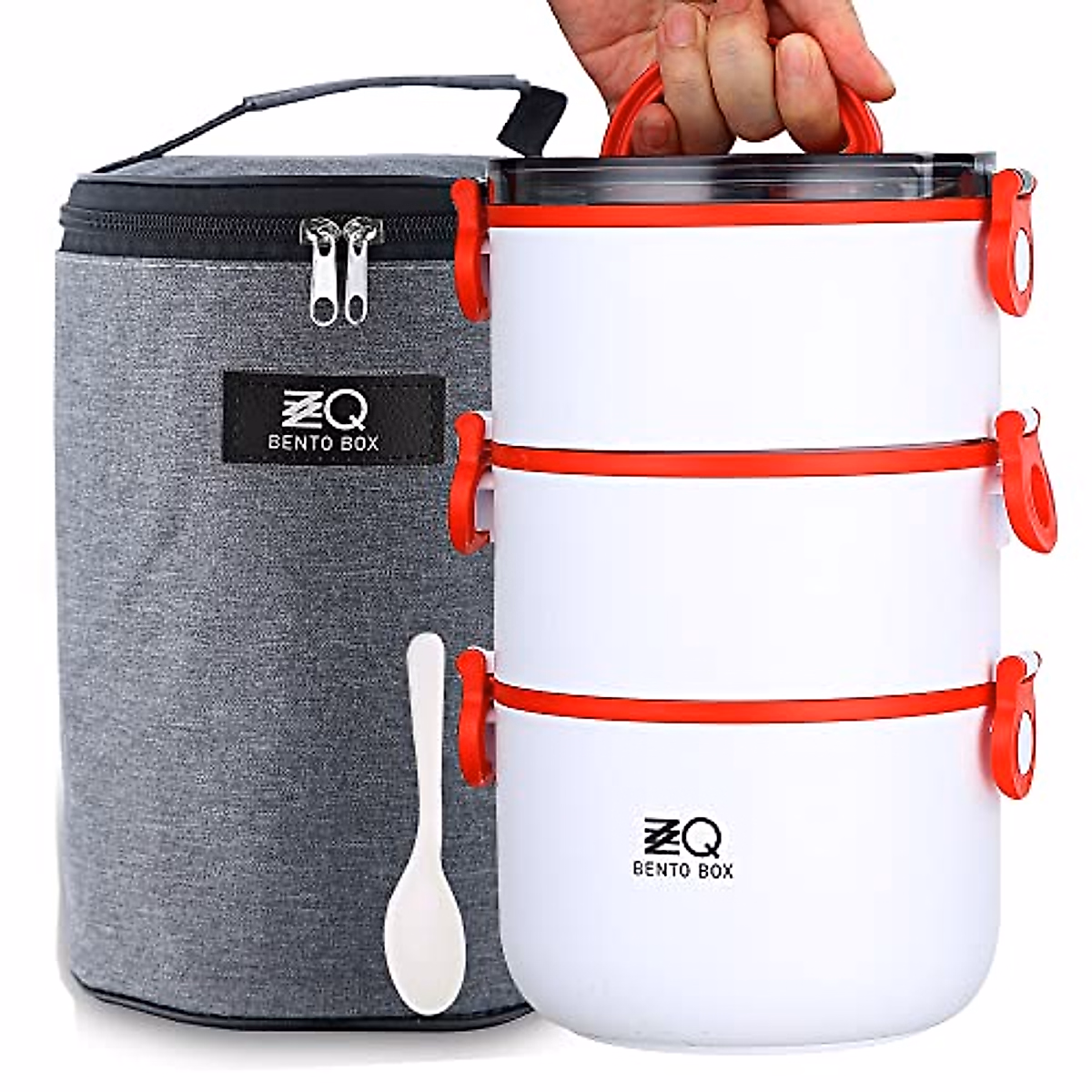 ZZQ Bento Box Adult Lunch Box with Bag/Utensil, Stackable Large 81-oz Salad Bowl - Microwave Safe/Leak-Proof Bpa Free Lunch Containers for On-the-Go Balanced Eating - White