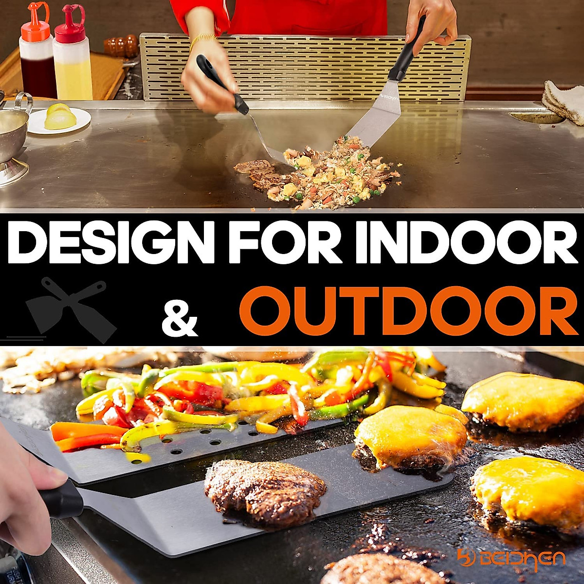 Beichen Griddle Accessories Kit, 34Pcs Stainless Steel Flat Top Grill Tools Set for Blackstone and Camp Chef, Grilling Spatula Set, Scraper, Carry Bag, Grill Cleaning Accessories for Men Outdoor BBQ