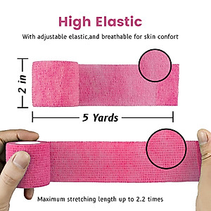 FRESINIDER 9 Rolls Self Adhesive Wrap Athletic Tape Gauze, Breathable Elastic Cohesive Bandage for Sports Injury & Pet (7 Pcs 2"x 5 Yards + 2 Pcs 1" X 5 Yards) (Pink)