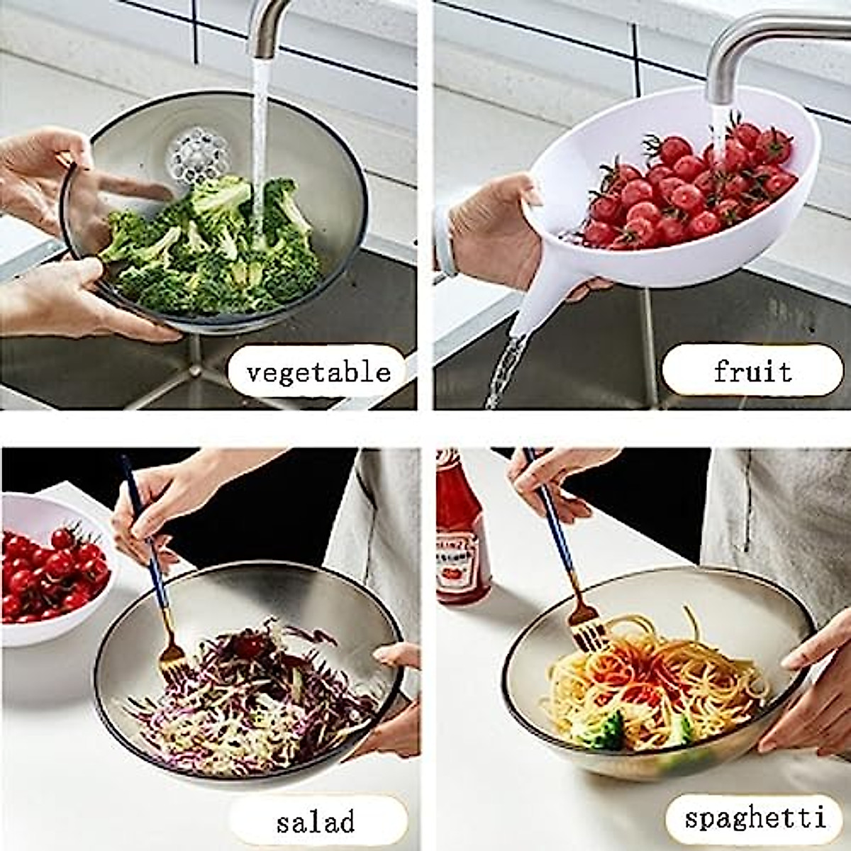 Drainer Food Basket with Spout, Multifunctional Draining Fruit Food Vegetable Kitchen Sink Drainer Bowl Colander Drainbowl Fruits Washer Salad Basket (2PCS*Grey)