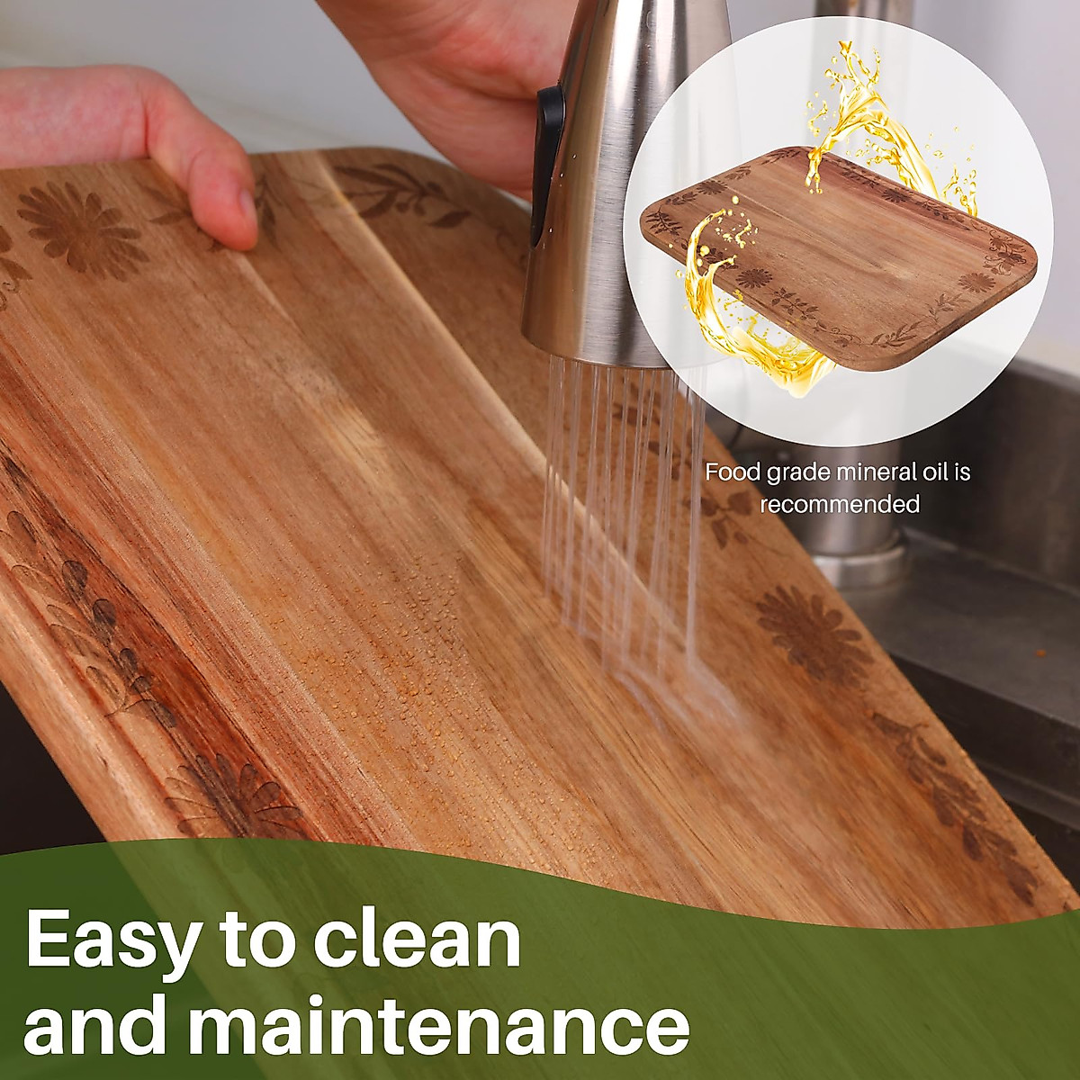 Decorative Cutting Board by Beardo for Kitchen Acacia Cute Wood Cutting Boards Set Large Medium and Small Sizes with Floral