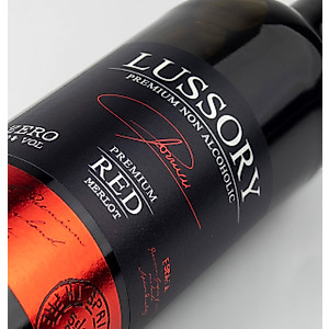 Lussory Premium Merlot Alcohol Removed 0.0% Dealcoholized Red Non Alcoholic Wine From Spain, Low Calories, Low Sugar, Halal Certified (750ml, 1 Bottle)