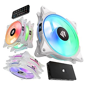 AsiaHorse FS-9002 Pro 120mm RGB Case Fan, 26 LED ARGB and Double LED Lingting Loops, 800-1800rpm Pwm Case Fan with 5V PWM Motherboard Sync/Analog Controller 5 Pack, White