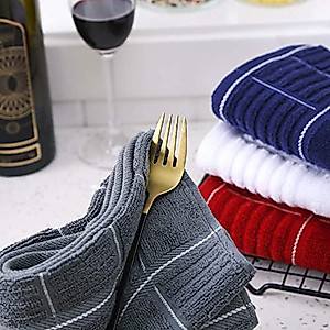 Anyi Kitchen Dish Towels Heavy Duty Absorbent Dish Cloths with Hanging Loop 100% Cotton Tea Bar Towels (16x26, Set of 3, White)