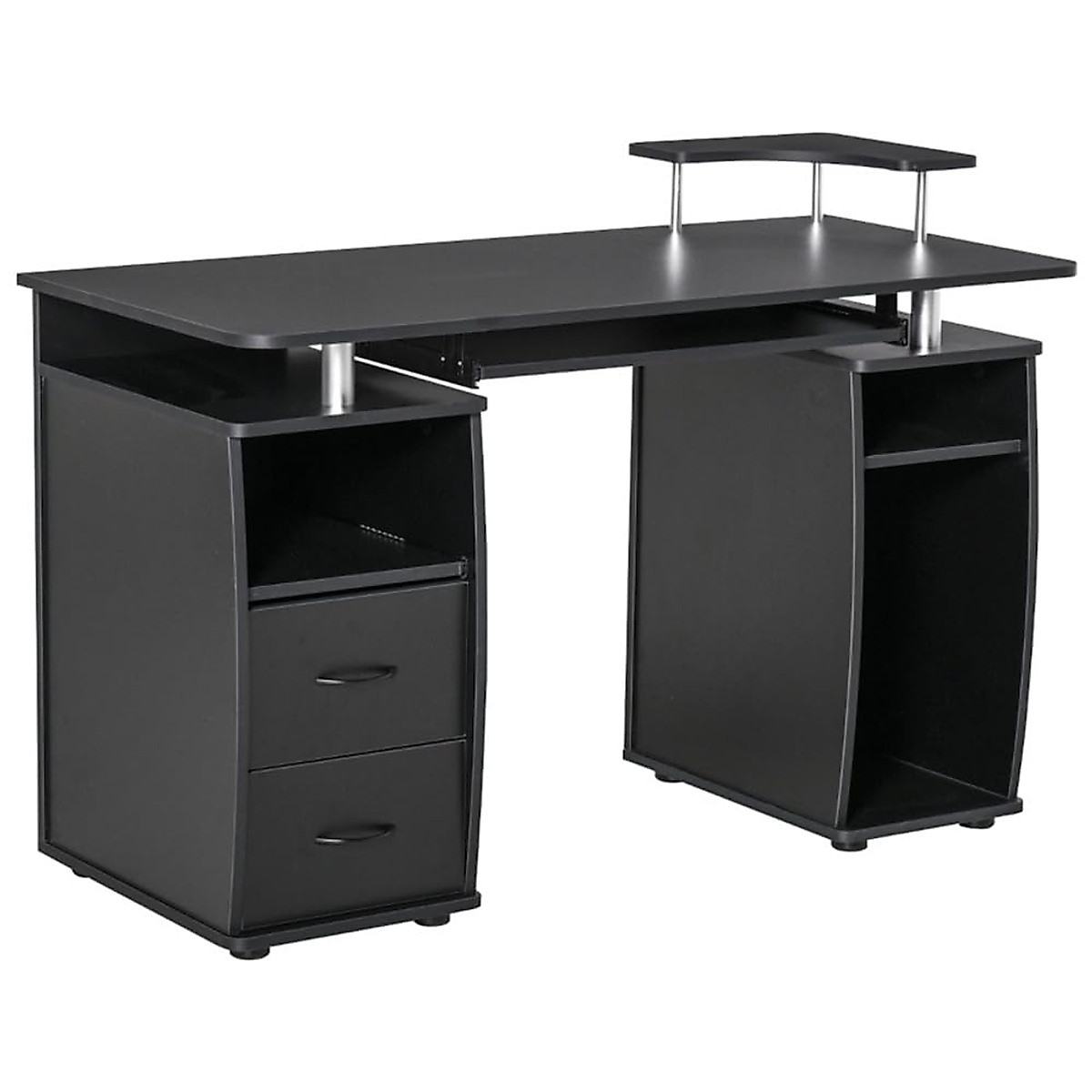 Black Computer Desk with Storage Shelves Monitor Stand Keyboard Tray, Home Office Desk, Simple Modern Style Laptop Desk for Small Space, Office Desk with Adjustable Monitor Stand Study Writing Table