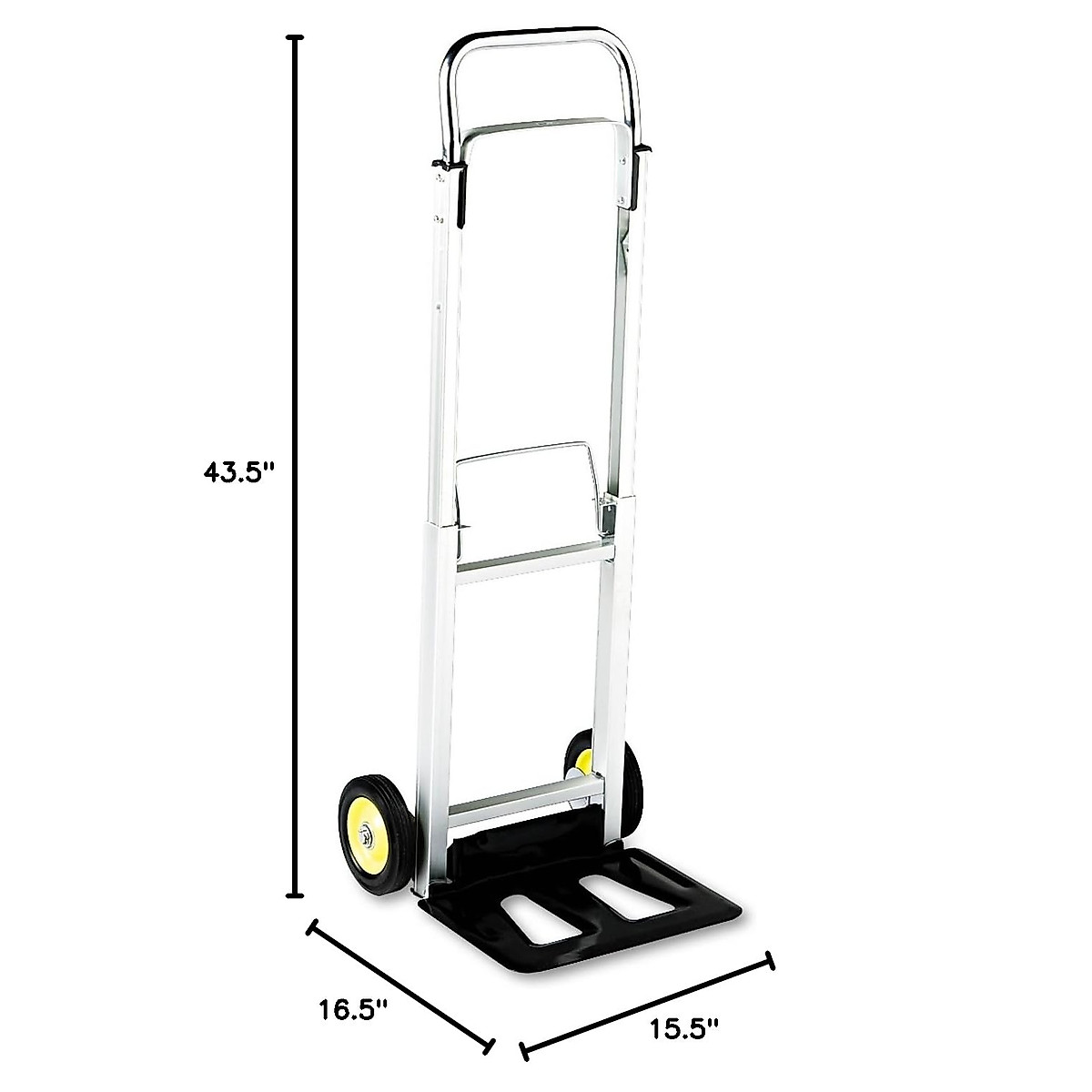 Safco Products Hide-Away Fold Up Collapsible Utility Hand Truck, 250 lb Capacity, Aluminum Frame, Steel Toe Plate, 2 6" Smooth Rolling Rubber Wheels