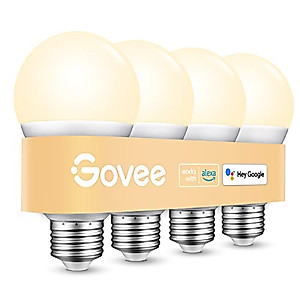 Govee Smart Light Bulbs, Dimmable LED Bulbs Work with Alexa & Google Assistant, 2700K 800 Lumens Soft Warm White WiFi & Bluetooth Light Bulbs, A19 E26 9W LED Bulbs, 60W Equivalent, 4 Pack