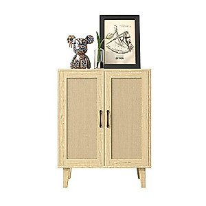 Panana Buffet Cabinet Sideboard with Rattan Decorated Doors Kitchen Storage Cupboard Accent Cabinet (Natural Wood)