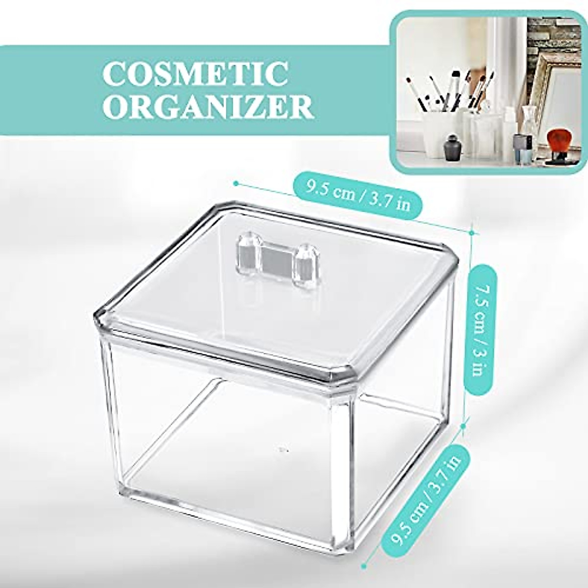 Partitions Cotton Ball and Swab Holder Organizer with Lid 2 Clear Cotton Swab Holder Organizer, Acrylic Organizer Cotton Swab Makeup Cosmetic Storage Drawers and Jewelry Display Clear Box