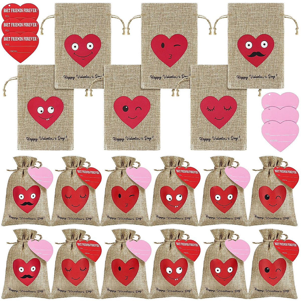 Riakrum 24 Sets valentines day Burlap Favor Bags Valentine's Day Heart Burlap Gift Bag bakery bags Treat Bags Goodie Bags Candy Bags for Valentine's Day small shop Wedding Bridal Shower Party Favor