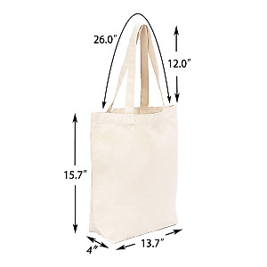 KERAYZE 1 PCS Canvas Bags Heavy Natural Canvas Tote Bags with Long Handles Grocery Bags (15.7" x 13.7" x 4", 12 oz)